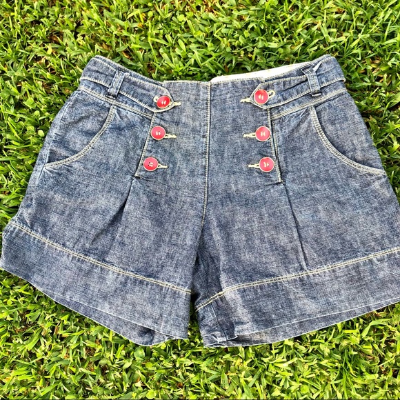 Fresh Ink | Shorts | Fresh Ink Highwaisted Denim Button Short Red ...